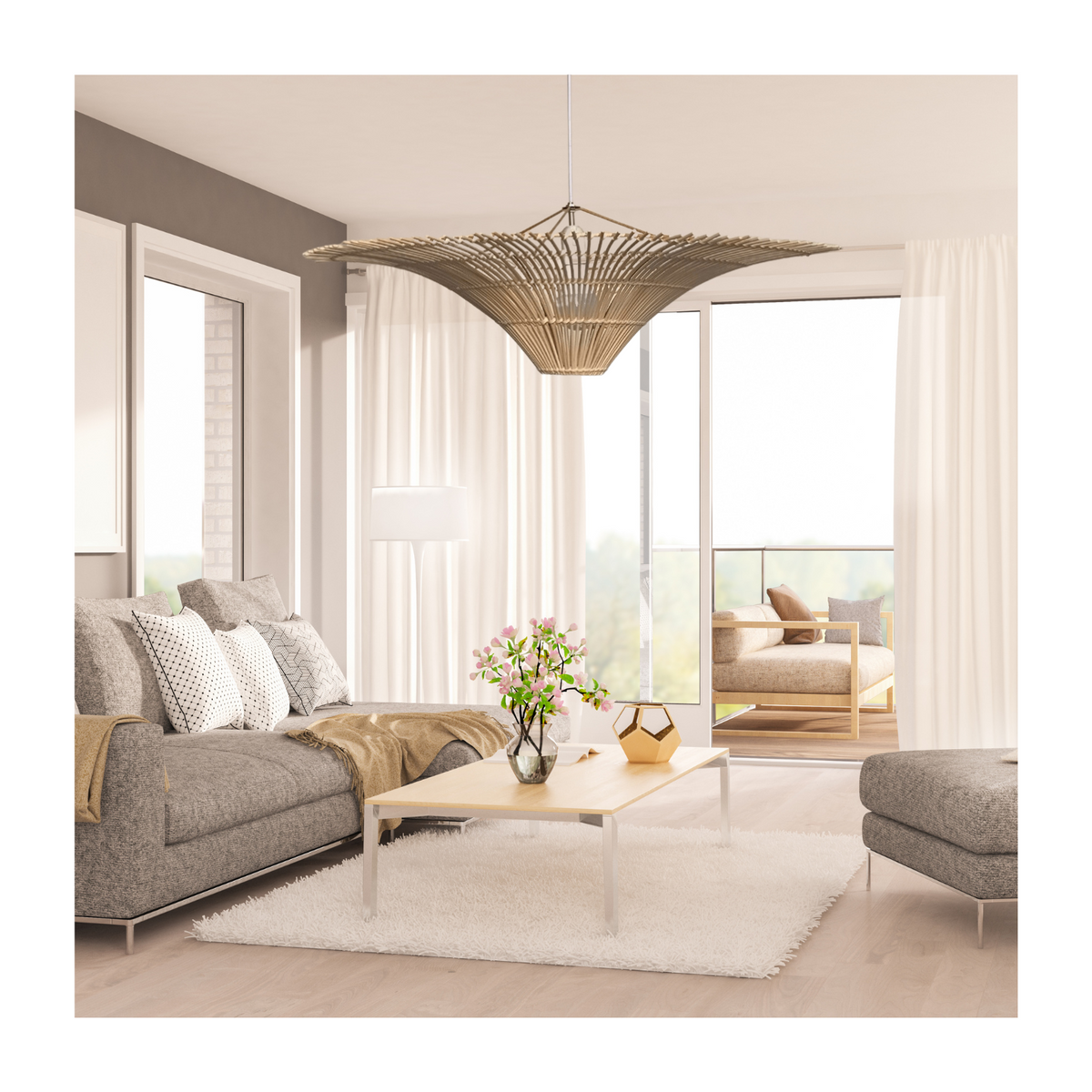 Large Rattan Lamp Shade – Vintage Nordic Umbrella Chandelier ...